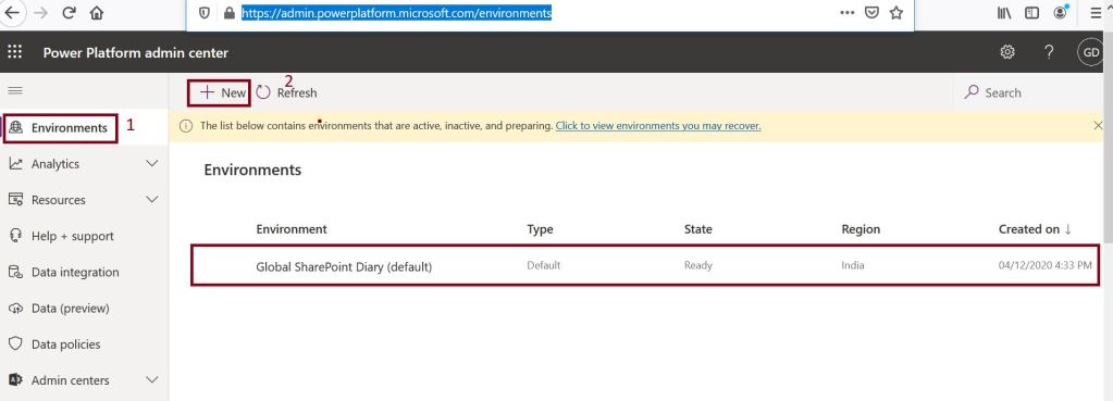 Quickly create Power Platform Development Environment: Overview view of ...